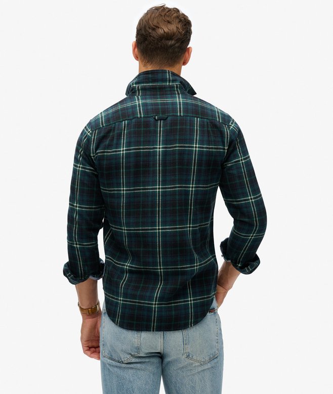 mens Long Sleeve Cotton Lumberjack Shirt in Frontier Check Navy ...
