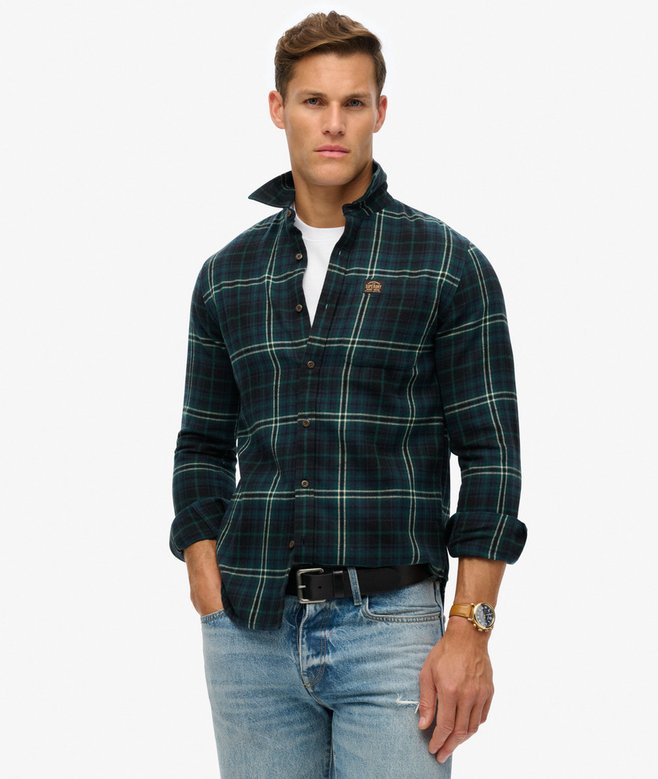 mens Long Sleeve Cotton Lumberjack Shirt in Frontier Check Navy ...