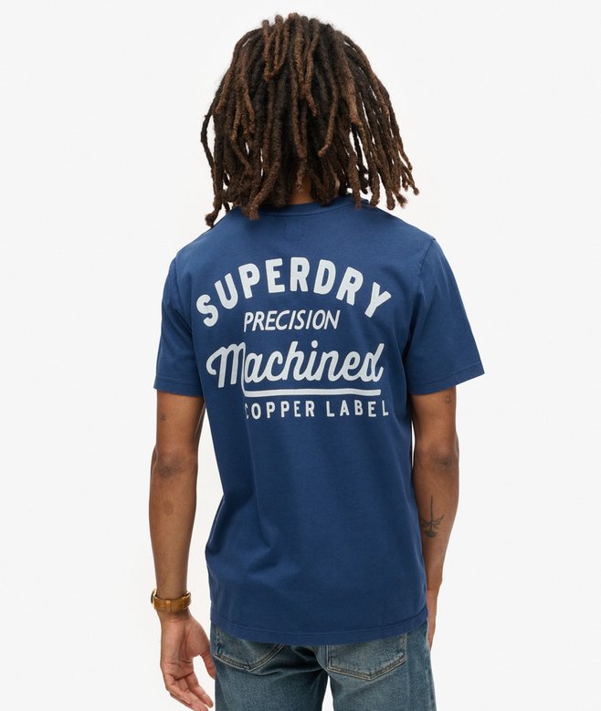 mens Copper Label Chest Graphic T-Shirt in Pilot Mid Blue | Superdry UK