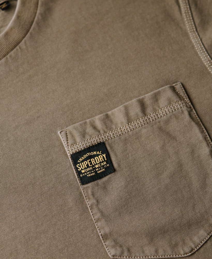 mens Contrast Stitch Pocket T-Shirt in Washed Morel Brown | Superdry UK
