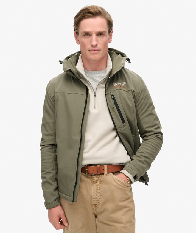mens Hooded Ripstop Softshell Trekker Jacket in Dusty Olive Green ...