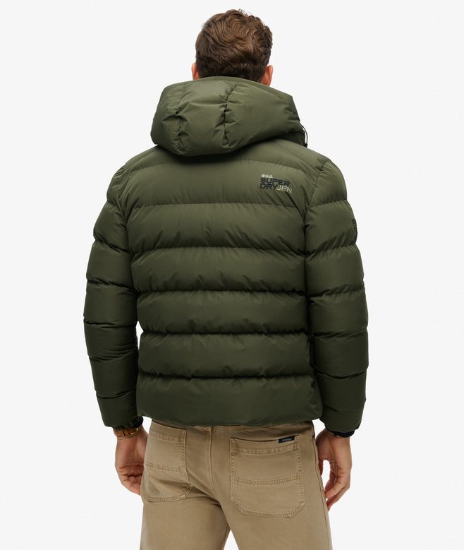 mens Hooded Sports Puffer Jacket in Army Khaki | Superdry IE
