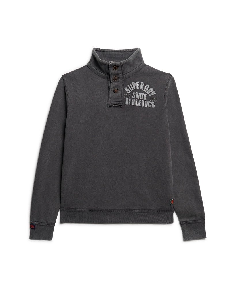 mens Vintage Athletic Half Button Jumper in Washed Black | Superdry UK