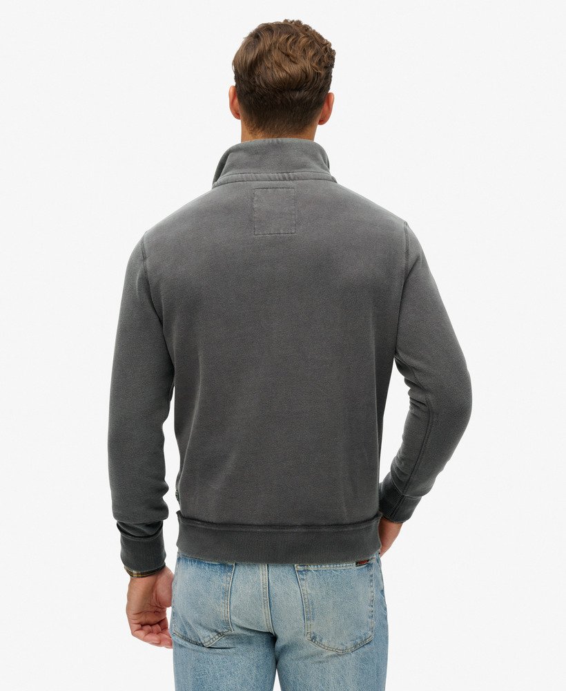 mens Vintage Athletic Half Button Jumper in Washed Black | Superdry UK