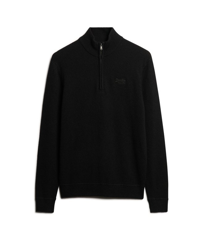 mens Essential Embroidered Knitted Half Zip Jumper in Black | Superdry IE