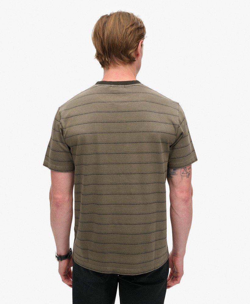 mens Textured Stripe Pocket T-Shirt in Washed Morel Brown Stripe ...