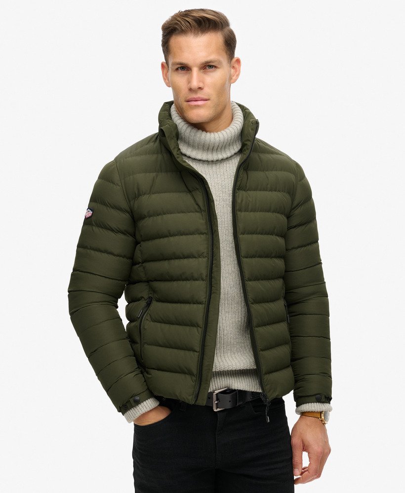 mens Fuji Printed Padded Jacket in Dark Moss Green | Superdry UK
