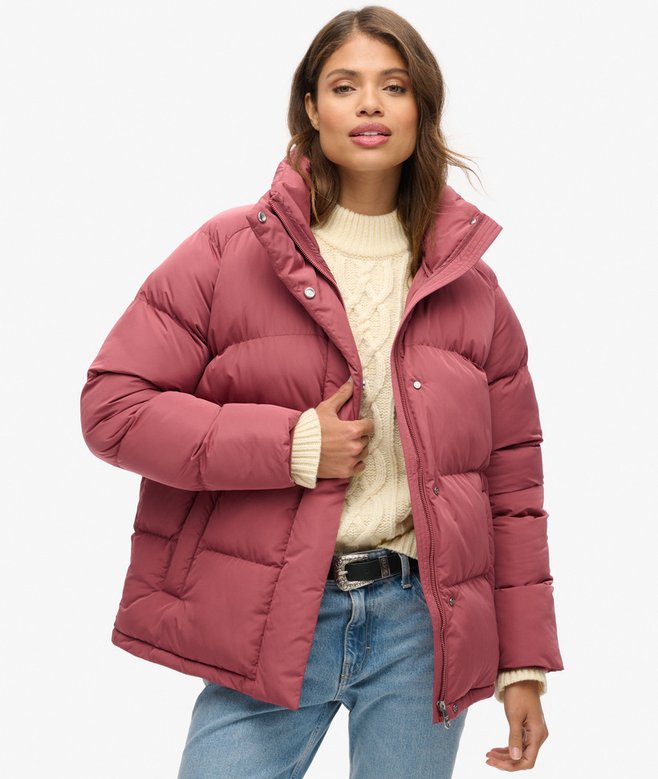 womens Mid Length Puffer Jacket in Roan Rouge Burgundy | Superdry UK
