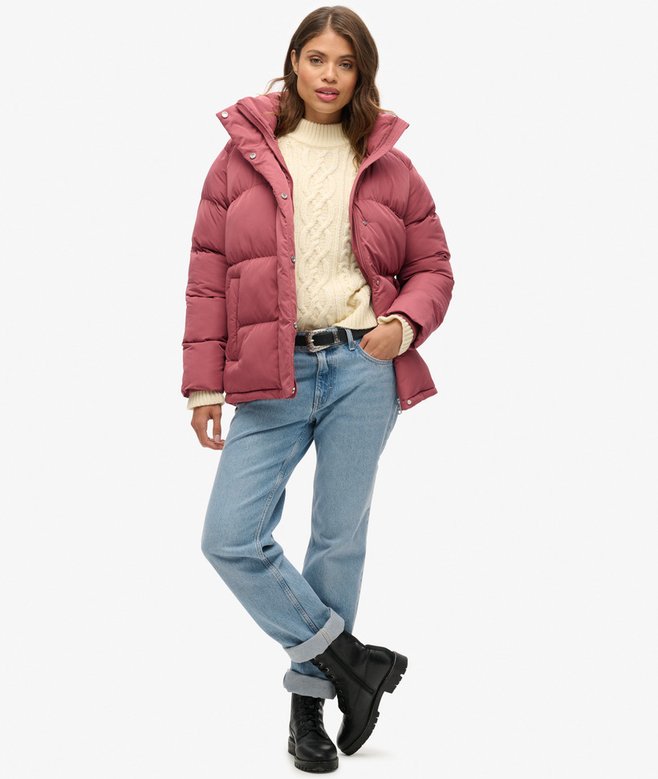 womens Mid Length Puffer Jacket in Roan Rouge Burgundy | Superdry UK