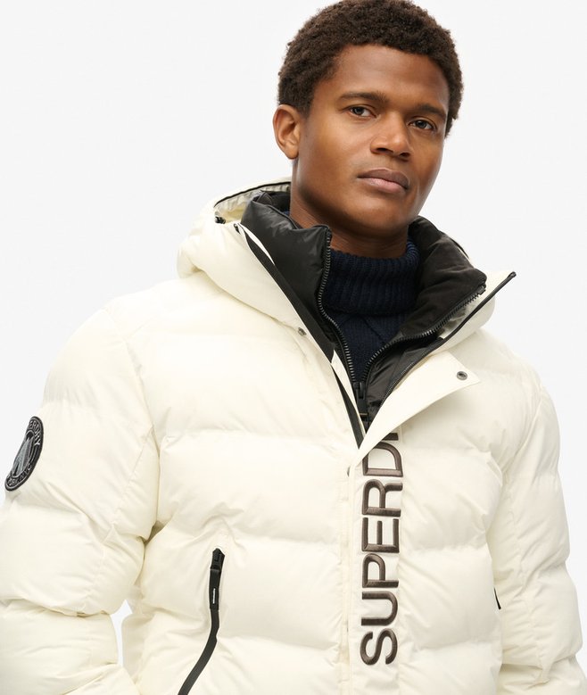 mens Hooded City Graphic Puffer Jacket in OFF WHITE | Superdry UK