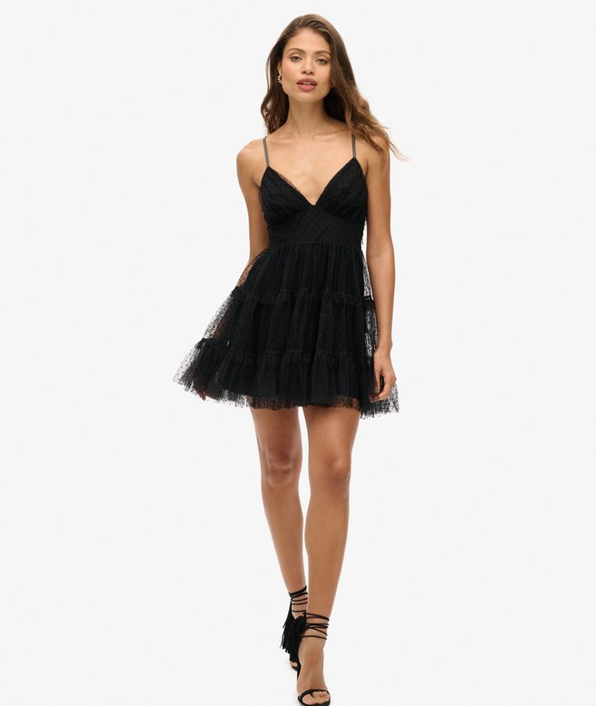 womens Mesh and Stud Prom Dress in Black | Superdry UK
