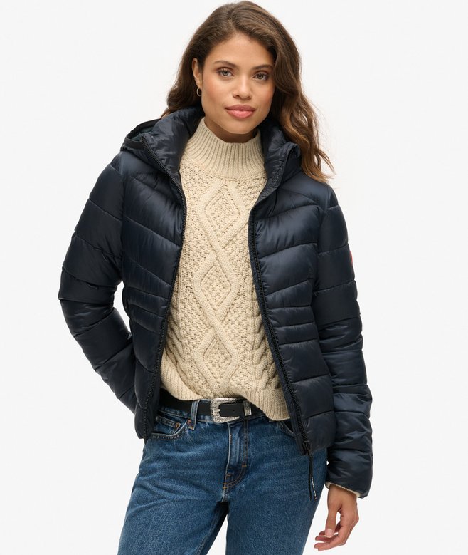 womens Hooded Fuji Quilted Padded Jacket in Eclipse Navy | Superdry UK