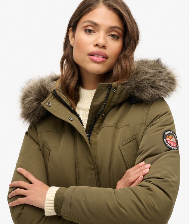 womens Everest Faux Fur Parka Coat in grey marl/jaffa | Superdry UK
