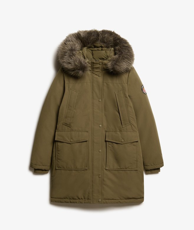 womens Everest Faux Fur Parka Coat in grey marl/jaffa | Superdry UK
