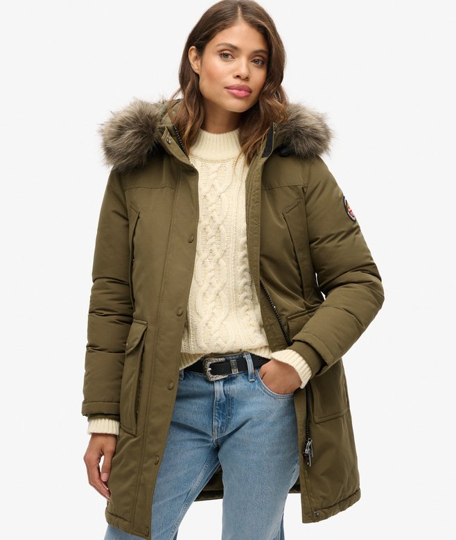 womens Everest Faux Fur Parka Coat in grey marl/jaffa | Superdry UK