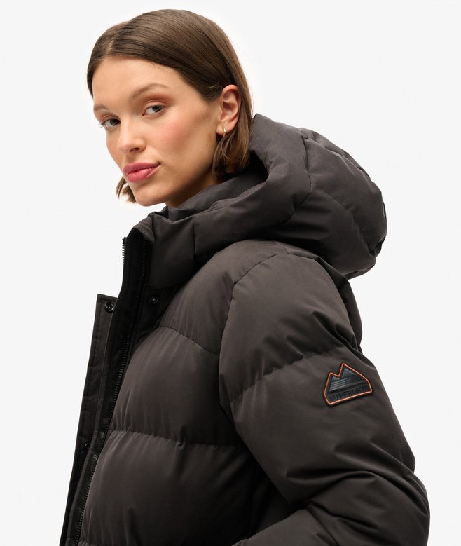 womens Microfibre Longline Puffer Coat in Black | Superdry US