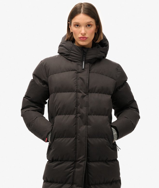 womens Microfibre Longline Puffer Coat in Black | Superdry US
