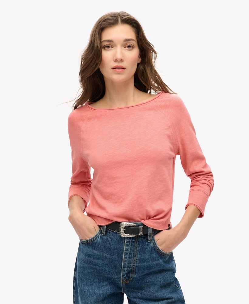 womens Long Sleeve French Terry Top in Mauveglow Pink | Superdry UK