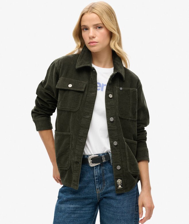 womens Corduroy Chore Jacket in Army Khaki | Superdry UK