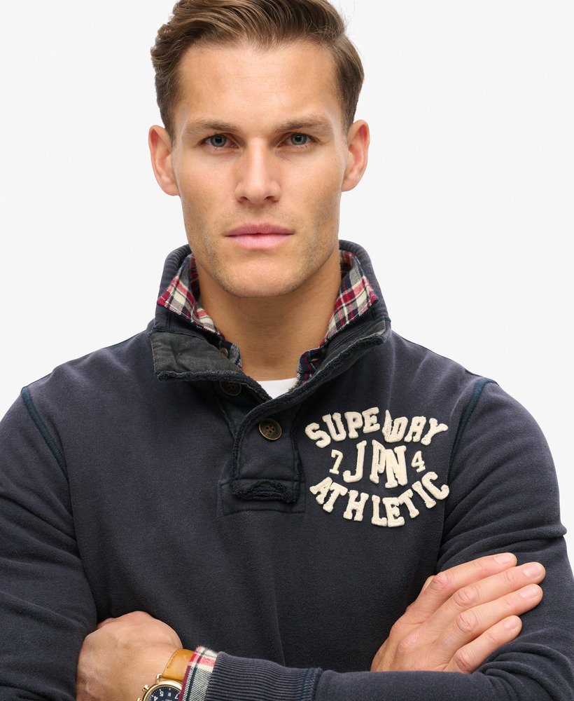 mens Vintage Athletic Half Button Jumper in Eclipse Navy | Superdry US