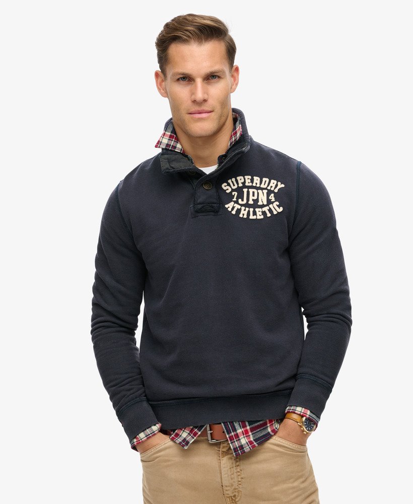 mens Vintage Athletic Half Button Jumper in Eclipse Navy | Superdry UK