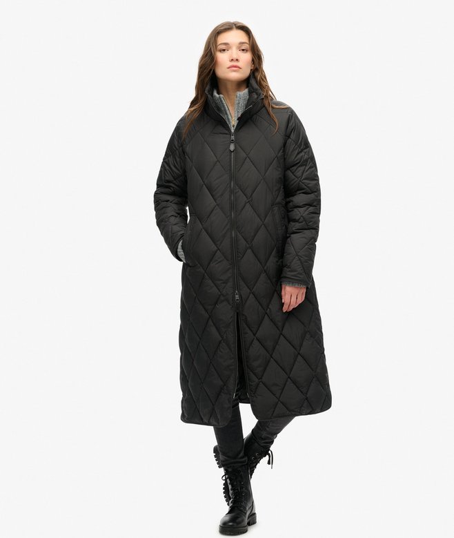 womens Superlong Quilted Liner Coat in Black | Superdry UK