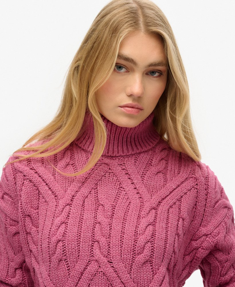 Polo-Strickpullover mit Zopfmuster papaya pink twist für Damen ...