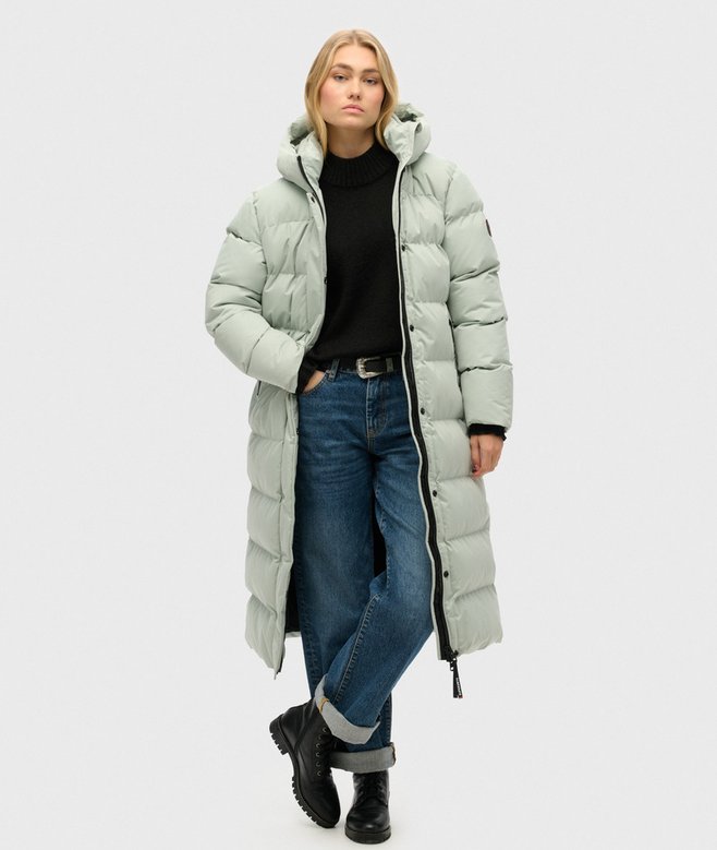 womens Microfibre Longline Puffer Coat in Puritan Grey | Superdry UK womens Microfibre Longline Puffer Coat in Puritan Grey | Superdry UK