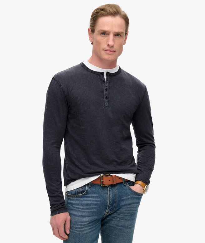 mens Long Sleeved Jersey Grandad Top in FRENCH NAVY | Superdry UK
