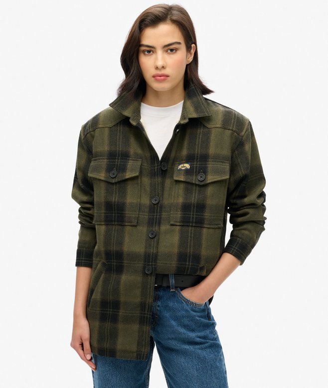 womens Borg Check Overshirt in Roderick Check Olive | Superdry UK