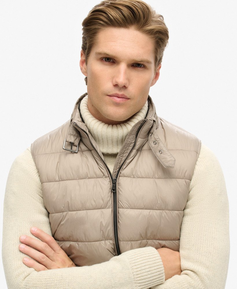 mens Lightweight Padded Gilet in Deep Beige Slub | Superdry UK