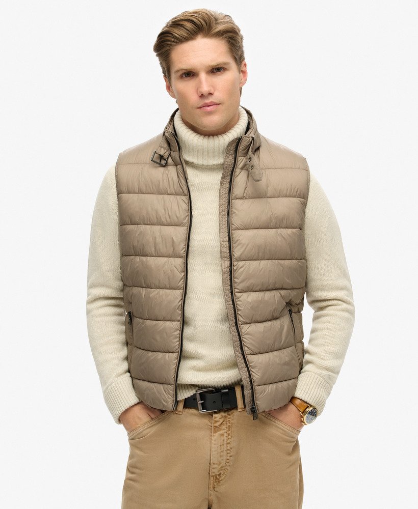 mens Lightweight Padded Gilet in Deep Beige Slub | Superdry UK