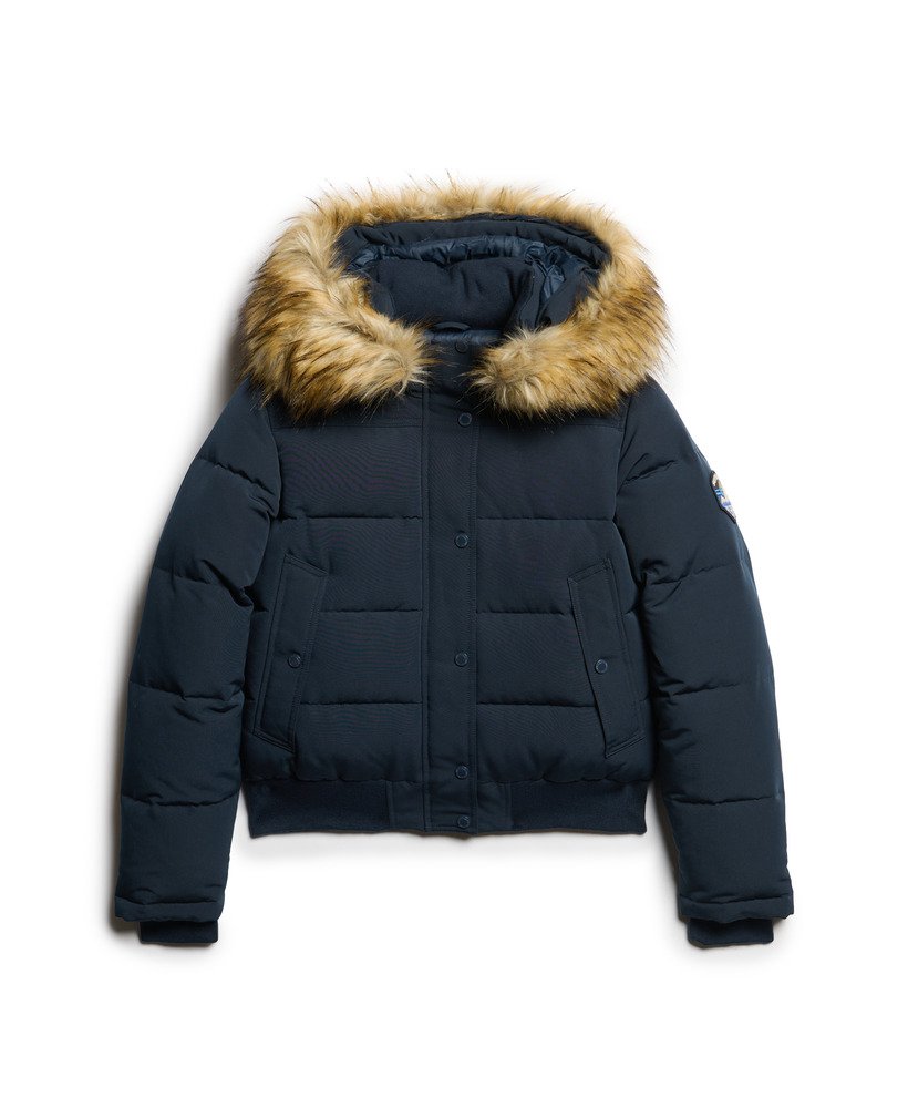 Dames Everest Hooded Bomber Jas in nordic chrome navy | Superdry NL