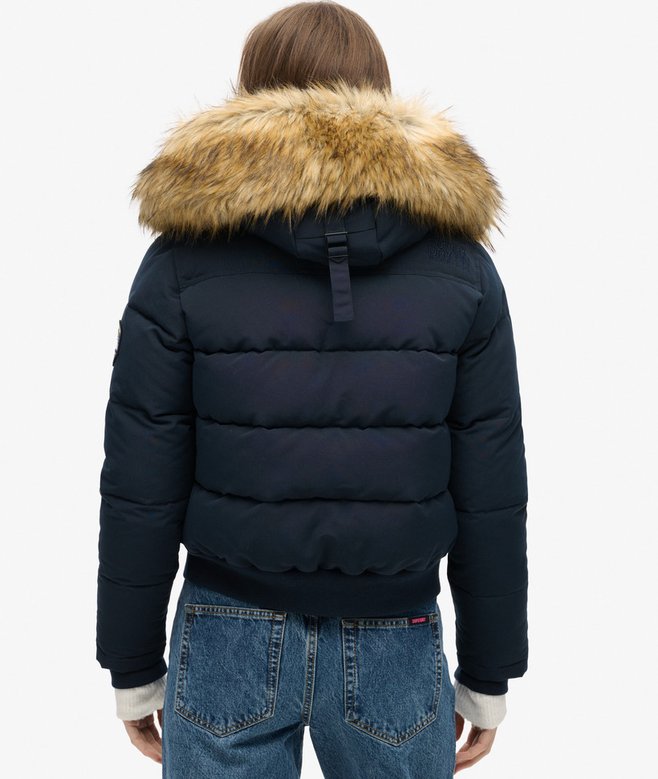 Dames Everest Hooded Bomber Jas in nordic chrome navy | Superdry NL