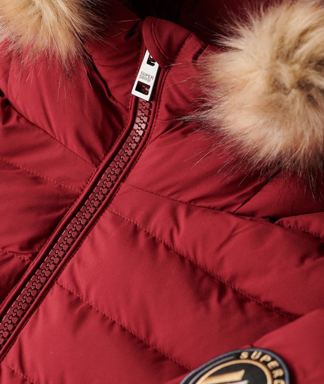 womens Fuji Faux Fur Hooded Padded Jacket in Stanton Red | Superdry UK