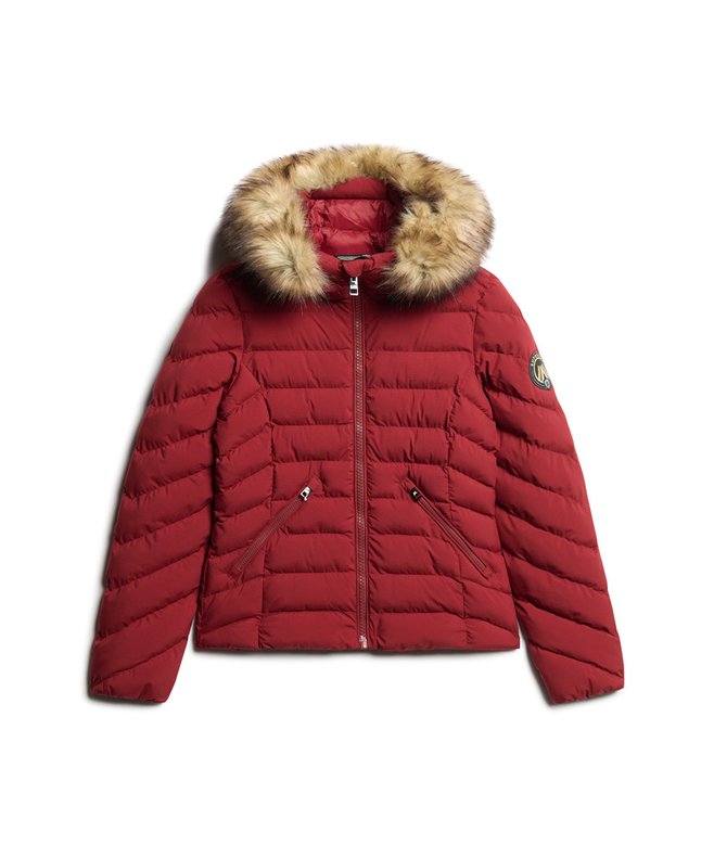 womens Fuji Faux Fur Hooded Padded Jacket in Stanton Red | Superdry UK