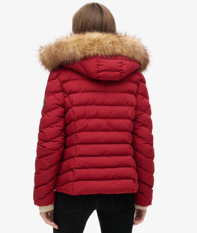womens Fuji Faux Fur Hooded Padded Jacket in Stanton Red | Superdry UK