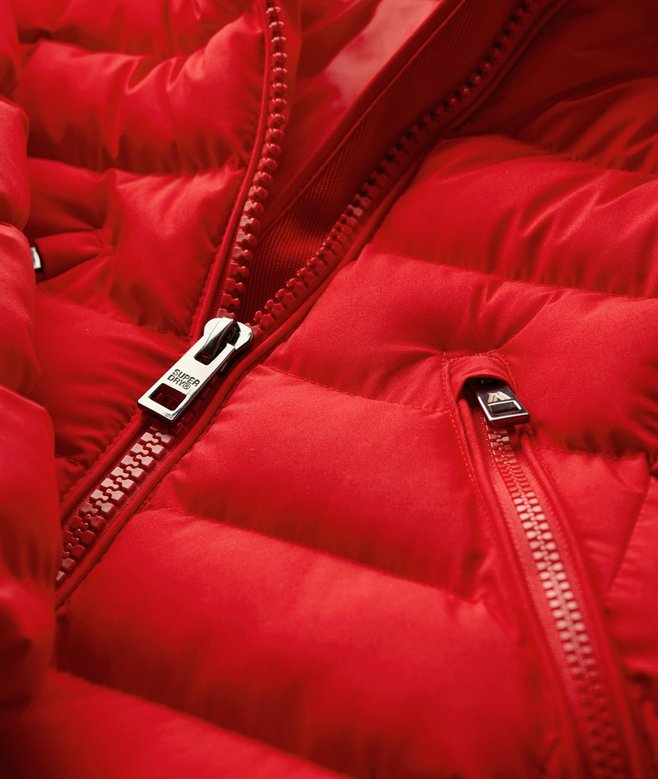 womens Fuji Faux Fur Hood Mid Length Puffer Coat in RED | Superdry UK