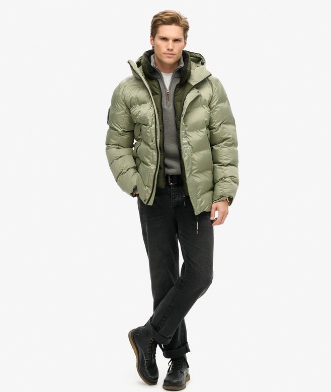 mens Hooded City Graphic Puffer Jacket in Seagrass Green | Superdry UK