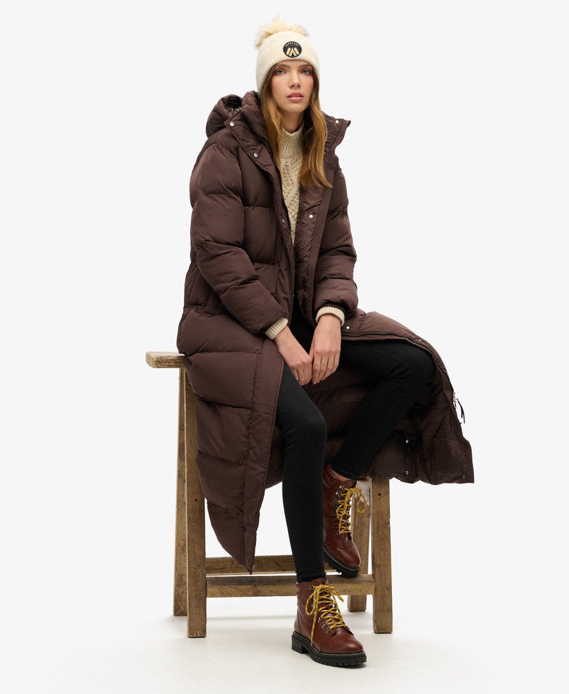 womens Maxi Hooded Puffer Coat in Coffee Bean Brown | Superdry UK
