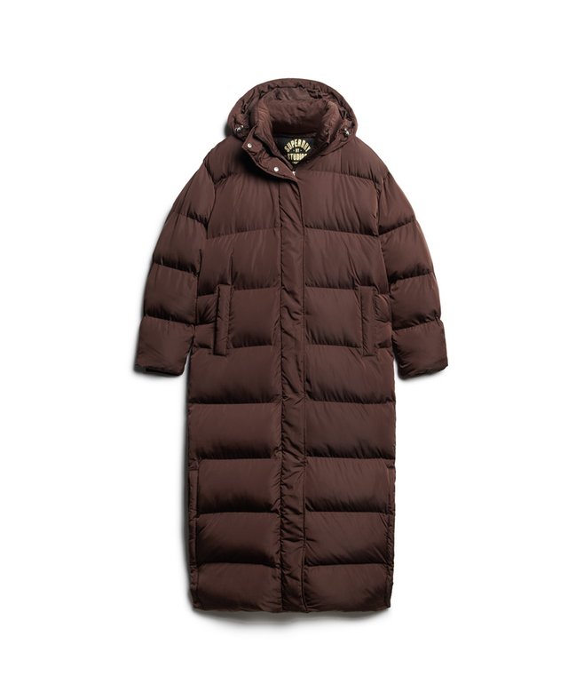 womens Maxi Hooded Puffer Coat in Coffee Bean Brown | Superdry IE