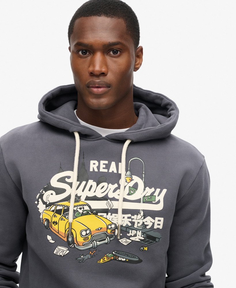 mens New York Vintage Logo Graphic Hoodie in Noho Navy | Superdry UK