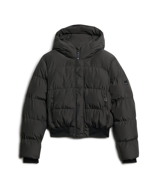 womens Hooded Sports Puffer Bomber Jacket in Black | Superdry UK