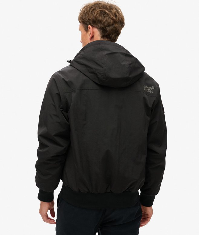 mens Surplus Nylon Hooded Bomber Jacket in JET BLACK | Superdry UK