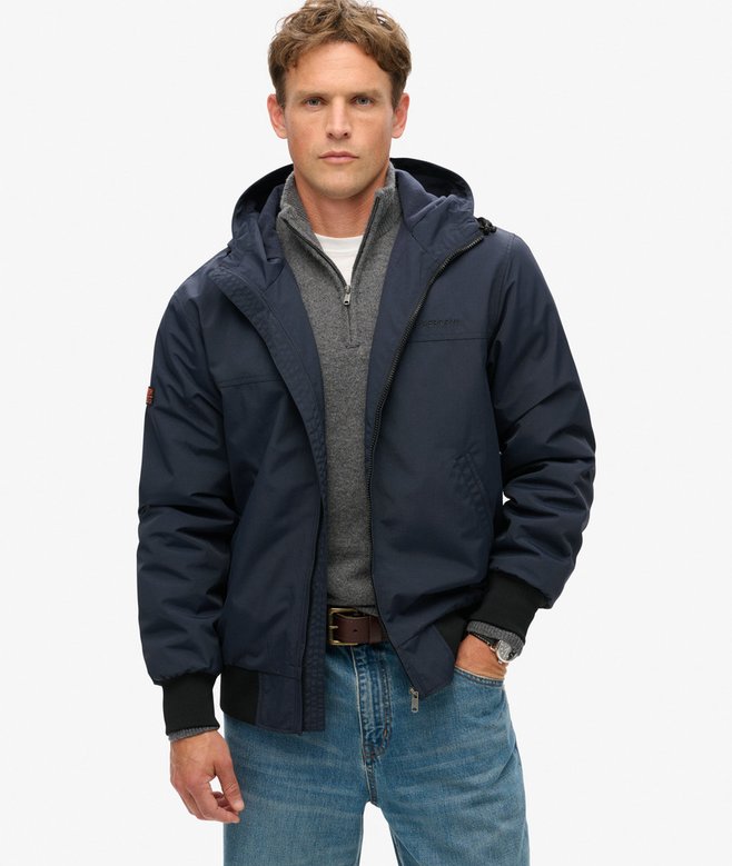 mens Surplus Nylon Hooded Bomber Jacket in Eclipse Navy | Superdry UK