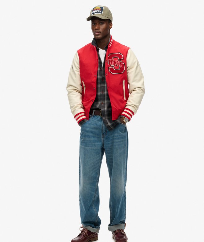 mens Mascot Varsity Bomber Jacket in VARSITY RED | Superdry UK
