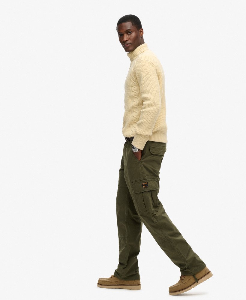 mens Organic Cotton Baggy Cargo Pants in Drab Olive Green Superdry IE