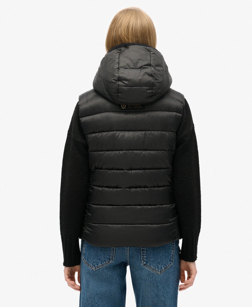 womens Hooded Fuji Quilt Padded Gilet in Black | Superdry UK