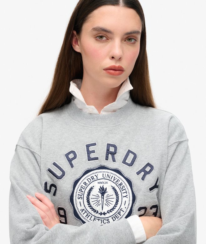womens College Script Loose Sweatshirt in Ash Grey Marl | Superdry UK