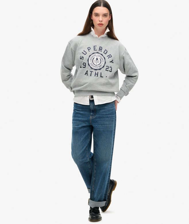 womens College Script Loose Sweatshirt in Ash Grey Marl | Superdry UK